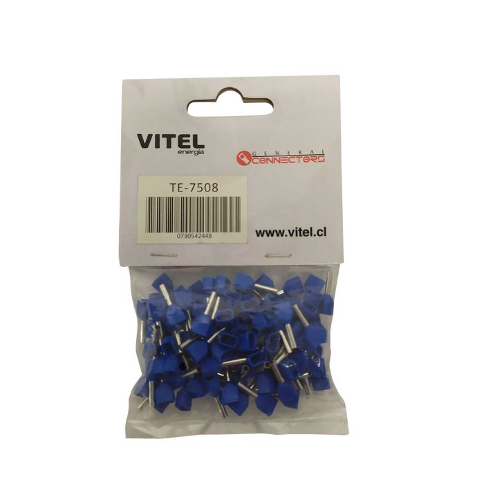 Ferul Doble Aislación Azul para 2 Cables de 0.75mm